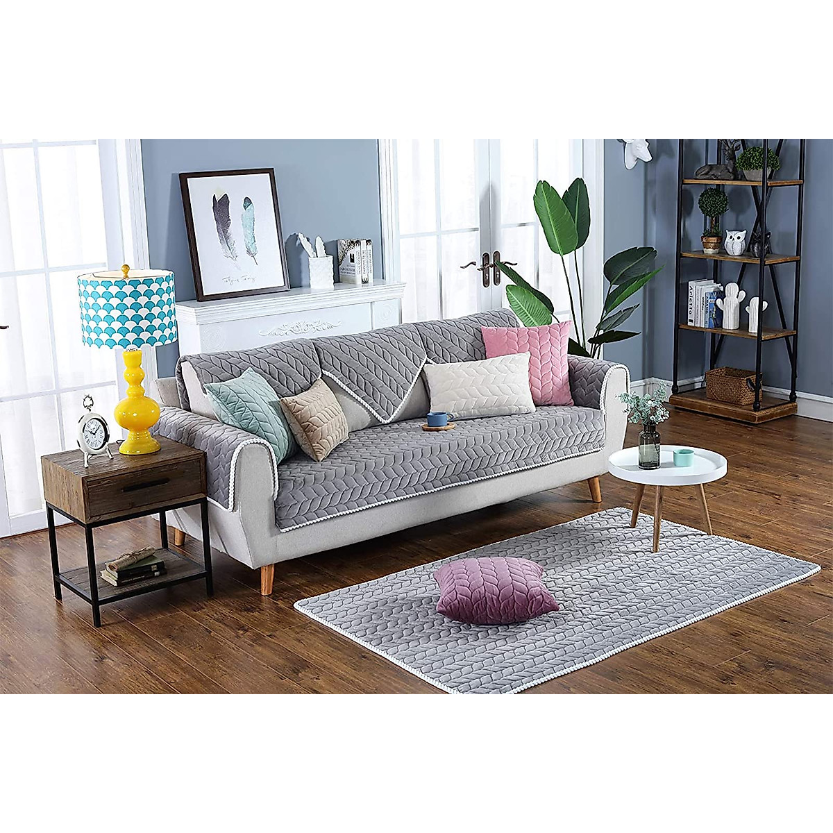 RDMTZD Custom Size Plush Bay Window Autumn Winter Furniture Mat Bench Non-Slip Cushion Seat Cover Sofa Mat Bay Window Mat Windowsill Pad Non-Slip Sofa Mat Bench Couch Slipcover (Grey, Customized)