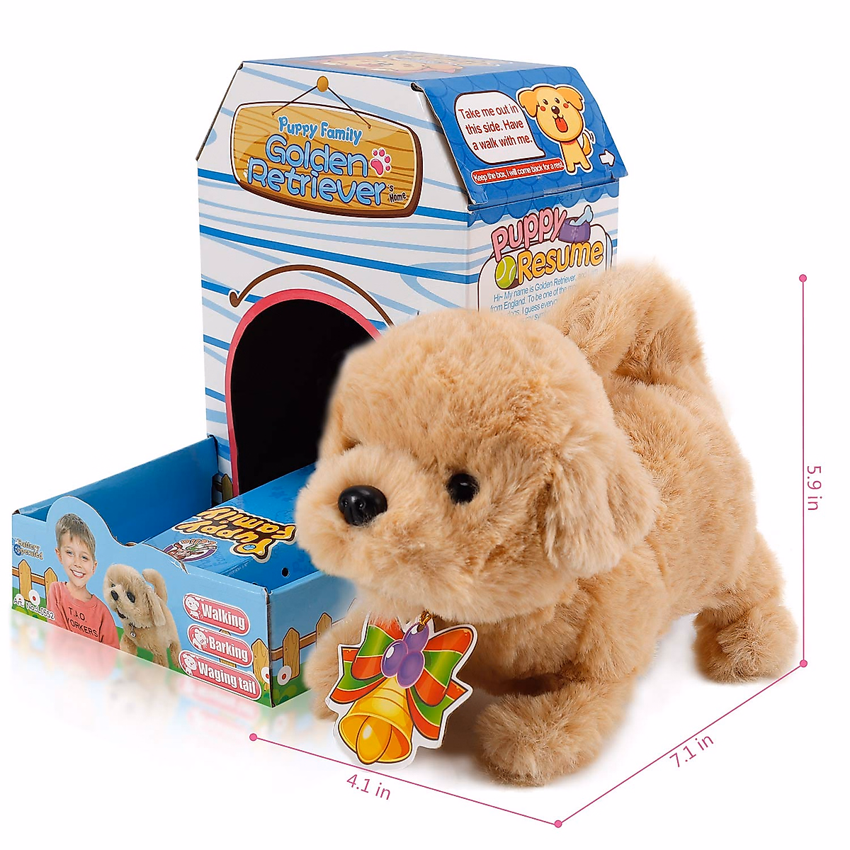 Liberty Imports Plush Golden Retriever Toy Puppy Electronic Interactive Pet Dog - Walking, Barking, Tail Wagging, Stretching Companion Animal for Kids