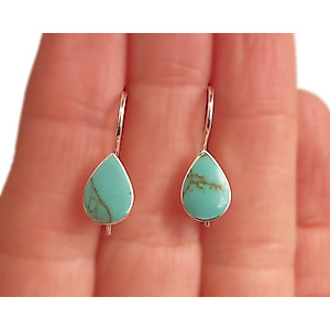 Handmade Turquoise Dangle Earrings, 925 Sterling Silver, Pear Shape 11x8mm Reconstructed Turquoise Gemstone Drop Earrings for Women, Tarnish & Water Resistant, By MiYa Jewelry Creations