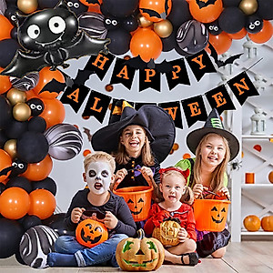 127Pcs Halloween Balloons Arch Garland Kit, Black Orange Latex Balloons Large Bat Balloon With Halloween Banner For Halloween Party Decoration, Halloween Party Supplies