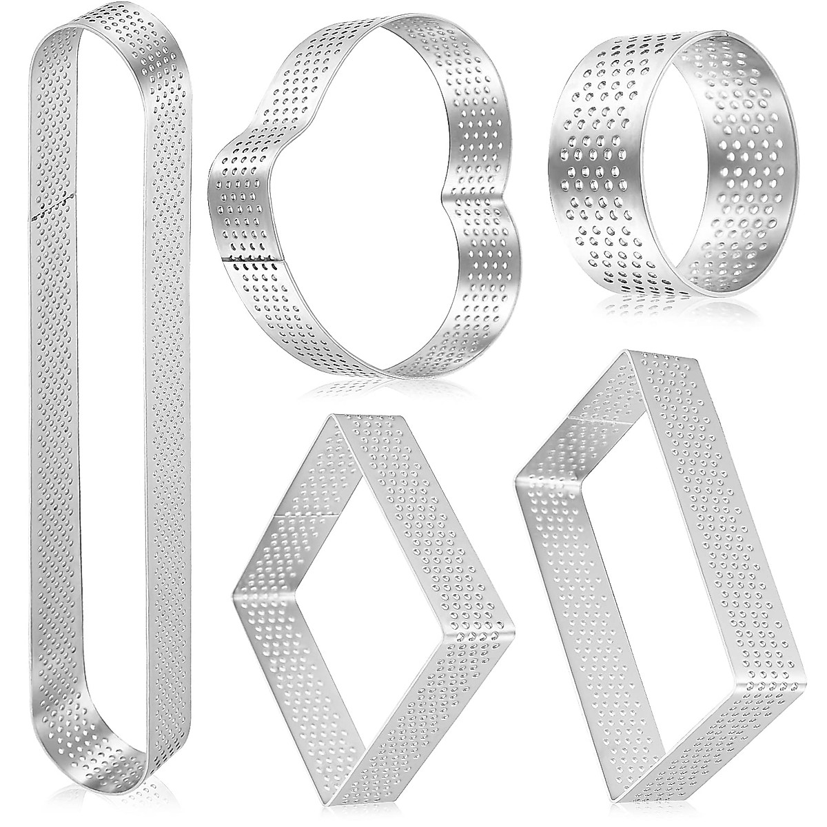Baking Tart Rings Stainless Steel Perforated Tart Ring Muffin Rings, Mousse Baking Ring Cake Rings Dessert Rings Pastry Ring for French Tarte（5 Different Shape）