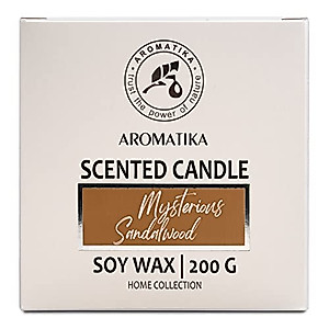 Mysterious Sandalwood Scented Candle - Aromatherapy Candle with Essential Oil - Soywax Candle - Up to 45 Hours Burn Time - Glass Candle Gift - Soy Wax Candles for Home Scented - Home Scented Candles