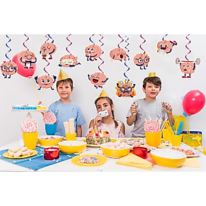 24 Pieces Brain Hanging Swirls Funny Brain Streamers Cute Hanging Decorations Ceiling Swirls for Brain Birthday Party Decorations Party Supplies Baby Showers Decorations