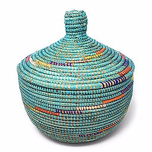 African Fair Trade Handwoven Lidded Warming Basket, Multicolor