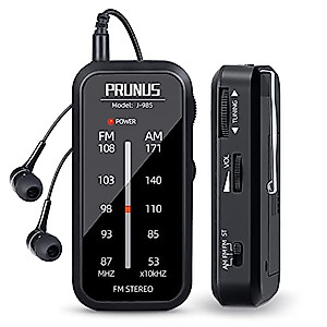 Pocket Radio Mini AM FM Stereo Radio Portable Battery Operated Radio, Includes Headphones, with Back Clip and Signal Indicator, Operated by AAA Batteries for Walking and Jogging, J-985 by PRUNUS