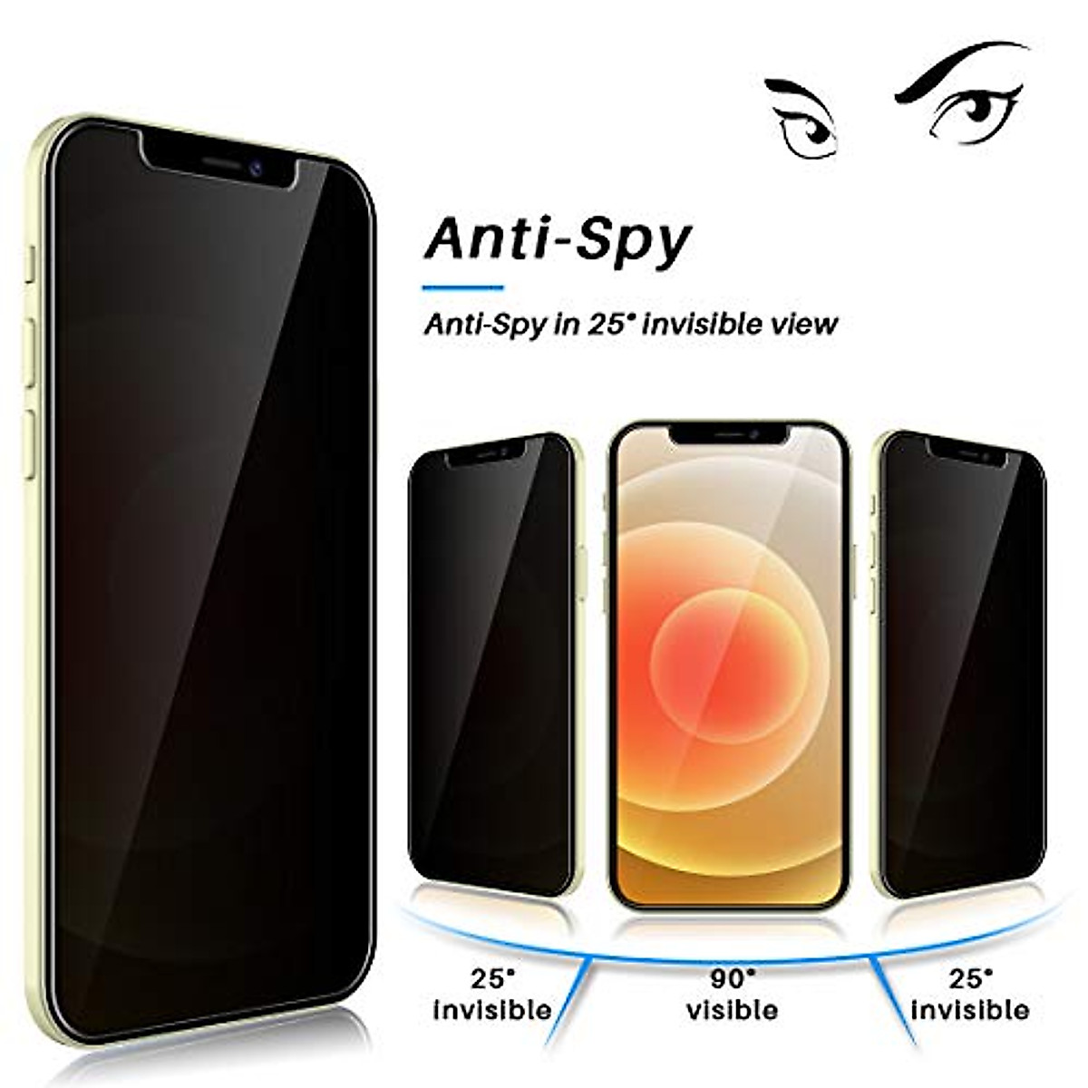 2 Pack LϟK Privacy Screen Protector Designed for iPhone 12 and iPhone 12 Pro 5G 6.1 inch Tempered Glass High Clear, Case Friendly, Come with Installation Tray -Black