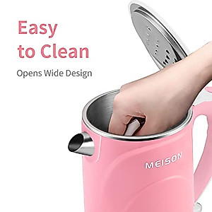 MEISON Electric Kettle, 1.7 L Double Wall Food Grade Stainless Steel Interior Water Boiler, Coffee Pot & Tea Kettle, Auto Shut-Off and Boil-Dry Protection, 1200W, 2 Year Warranty(Pink)