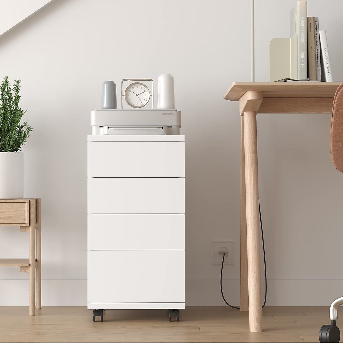 TTVIEW File Cabinet, Mobile Filing Cabinet with Wheels, 4-Drawer Rolling Pedestal Under Desk for A4, Letter Size, File Folders White 12.9x15.3X 25 in