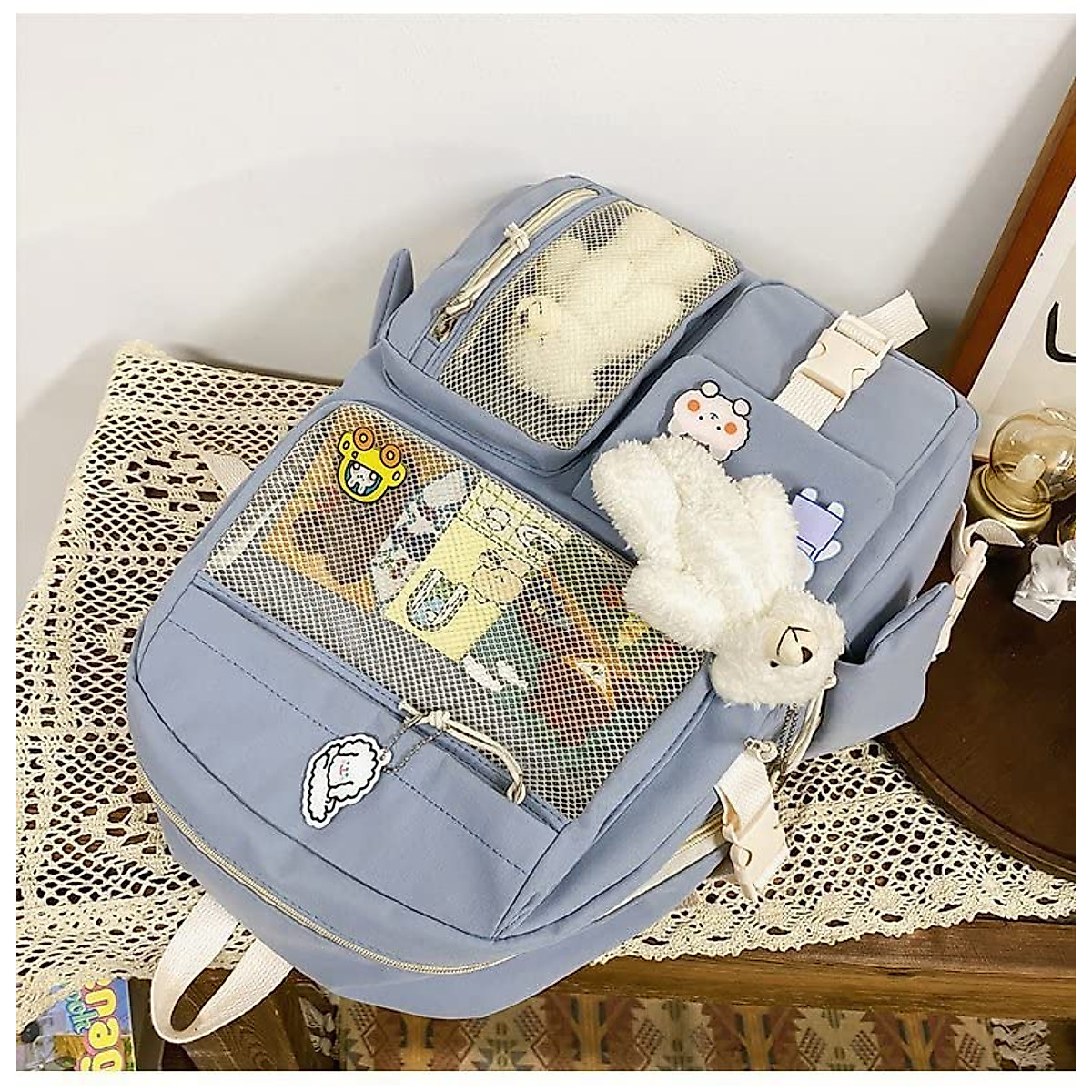 Dearsee Kawaii Backpack with Pins and Accessories, Cute Backpack Aesthetic School Bag Bookbag Cute Kawaii Backpack for Girls