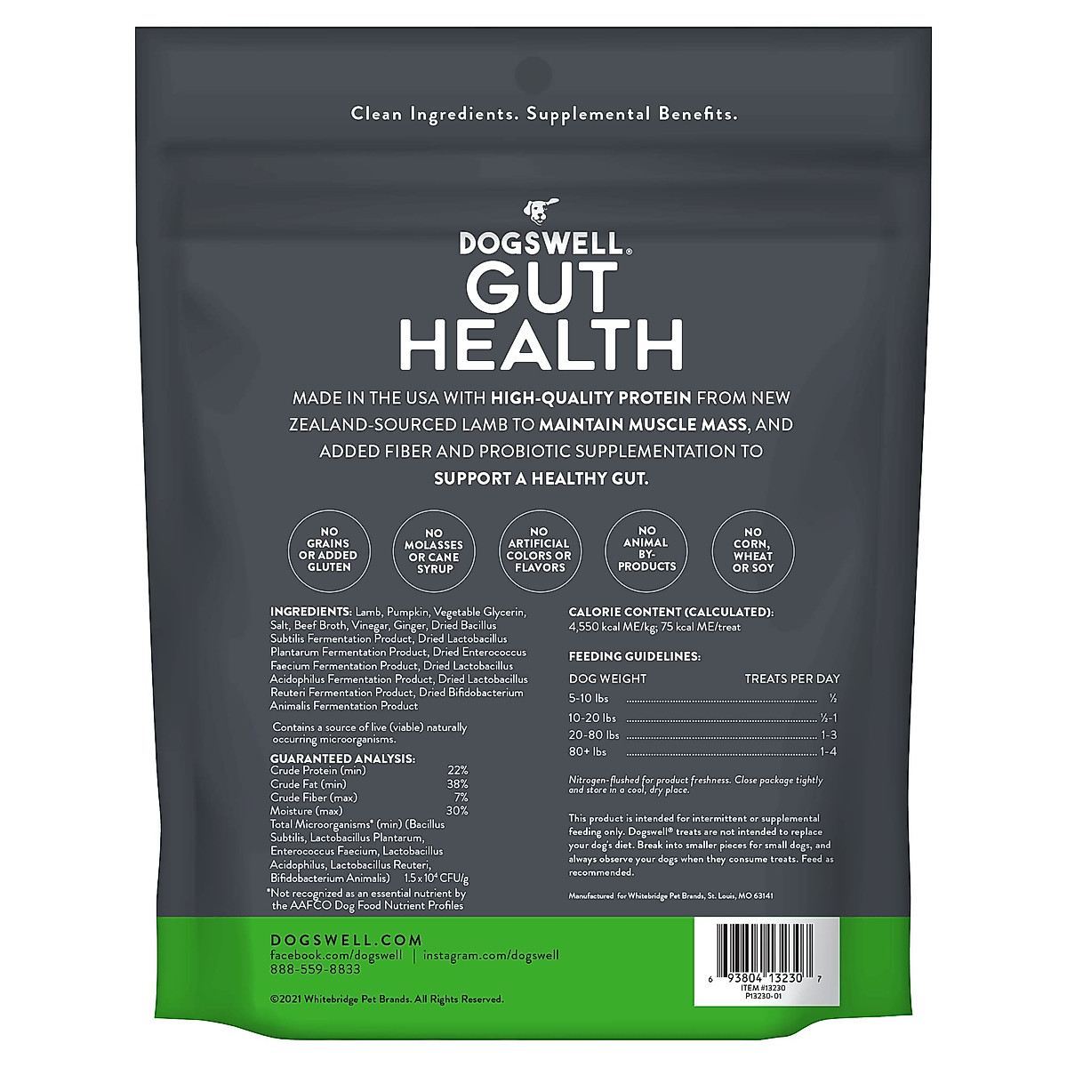 DOGSWELL Gut Health Meaty Jerky Dog Treats, Lamb, 10 oz. Pouch