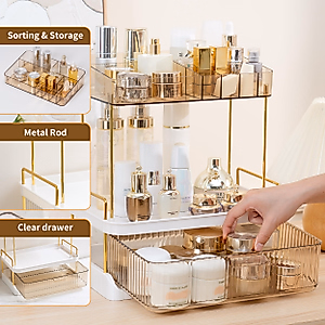 Citylife 2-Tier Bathroom Counter Organizer, Multi-Purpose Makeup Organizer Countertop, Skincare Organizers, Exquisite Vanity Organizer, Amber