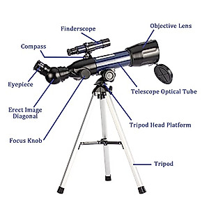 Telescope for Kids Beginners, Professional Astronomical Refractor Telescope, Portable Travel Telescope with Tabletop Tripod, Finder Scope, 2X Barlow Lens, Perfect Telescope Gift for Kids