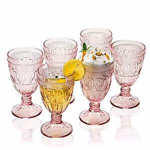 EVEREST GLOBAL Argus Collection Ice Tea Pink Goblet 10 oz set of 6 Stemware Beverage Colored Glass Ideal for Soda Cocktail Juice Water Kitchen Glassware for any Occasion Great Gift Idea for Women