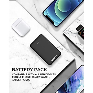 Vida IT Compact Power Bank Portable Charger for Samsung Galaxy S21 S20 S10 S7 Edge Google Pixel 6 6A 5 4 4A Motorola LG Android Cell Phone USB-C External Battery Pack 5000mAh with Built-in Cable