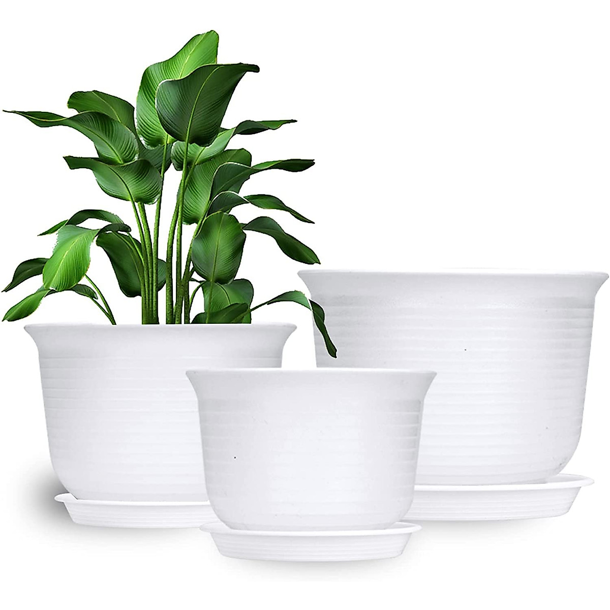 12 Inch 10 Inch 9 Inch Plant Pots, Rifny Extra Large Planters for Indoor Plants with Drainage Holes and Tray, Set of 3 Flower Pots Modern Decorative Planter for House Garden Plants and Flowers (White)