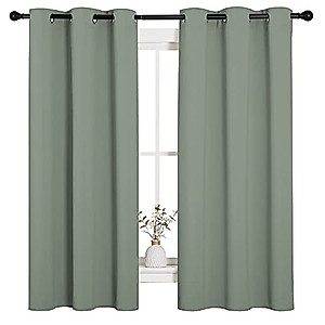 NICETOWN Greyish Green Nursery Essential Thermal Insulated Solid Grommet Top Blackout Short Curtains/Drapes for Son's Room (1 Pair, 42 x 63 inches)