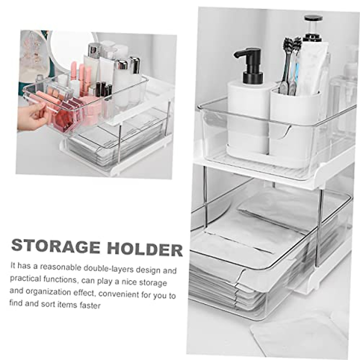 Cabilock Sliding Rack Makeup Organizer Box Storage Dresser Desk Vanity Storage Drawers Organizer Under Sink Organizer Bathroom Organizer Cosmetics Display Shelf Kitchen Rack Bathroom Tray