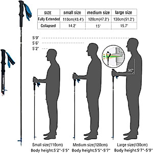 N/H 2pc-Carbon Fiber Collapsible Trekking Pole -Ultralight Hiking or Walking Stick - Strong Lightweight Quick Lock Stick for Men Womem