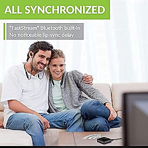 Avantree HT4186 & HS910, Bundle - Wireless Earbuds for TV Watching with Bluetooth Transmitter, No Audio Delay, Plug n Play & Neckband Headphone Holder Stand on Desk