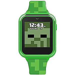 Accutime Minecraft Kids Green Educational Learning Touchscreen Smart Watch Toy for Girls, Boys, Toddlers - Selfie Cam, Learning Games, Alarm, Calculator, Pedometer & More (Model: MIN4085AZ)