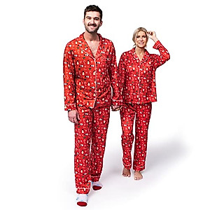 JOYIN Christmas Pajamas for Couples, Xmas Matching Family Pajamas Red Suit Set for Men, Snowman&Snowflake Holiday Pajamas Sleepwear Loungewear-XL