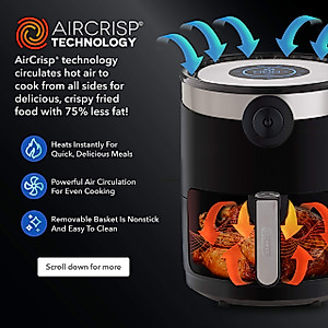 Dash DMAF360GBRD02 Aircrisp® Pro Digital Air Fryer + Oven Cooker with Digital Display + 8 Presets, Temperature Control, Non Stick Fry Basket, Recipe Guide + Auto Shut Off Feature, 3qt, Red