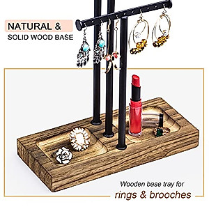 Love-KANKEI Jewelry Organizer Stand Metal & Wood Base and Large Storage Necklaces Bracelets Earrings Holder Organizer Black and Carbonized Black