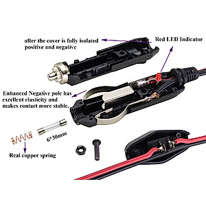 AAOTOKK 12V Male Cigarette Lighter Plug Cable with LED Light,16AWG &10A Fused Replacement Cigarette Lighter Male Plug Adapter to 4mm Interface Leads Plug Extension Cable with Switch(3M/10ft-Leads)