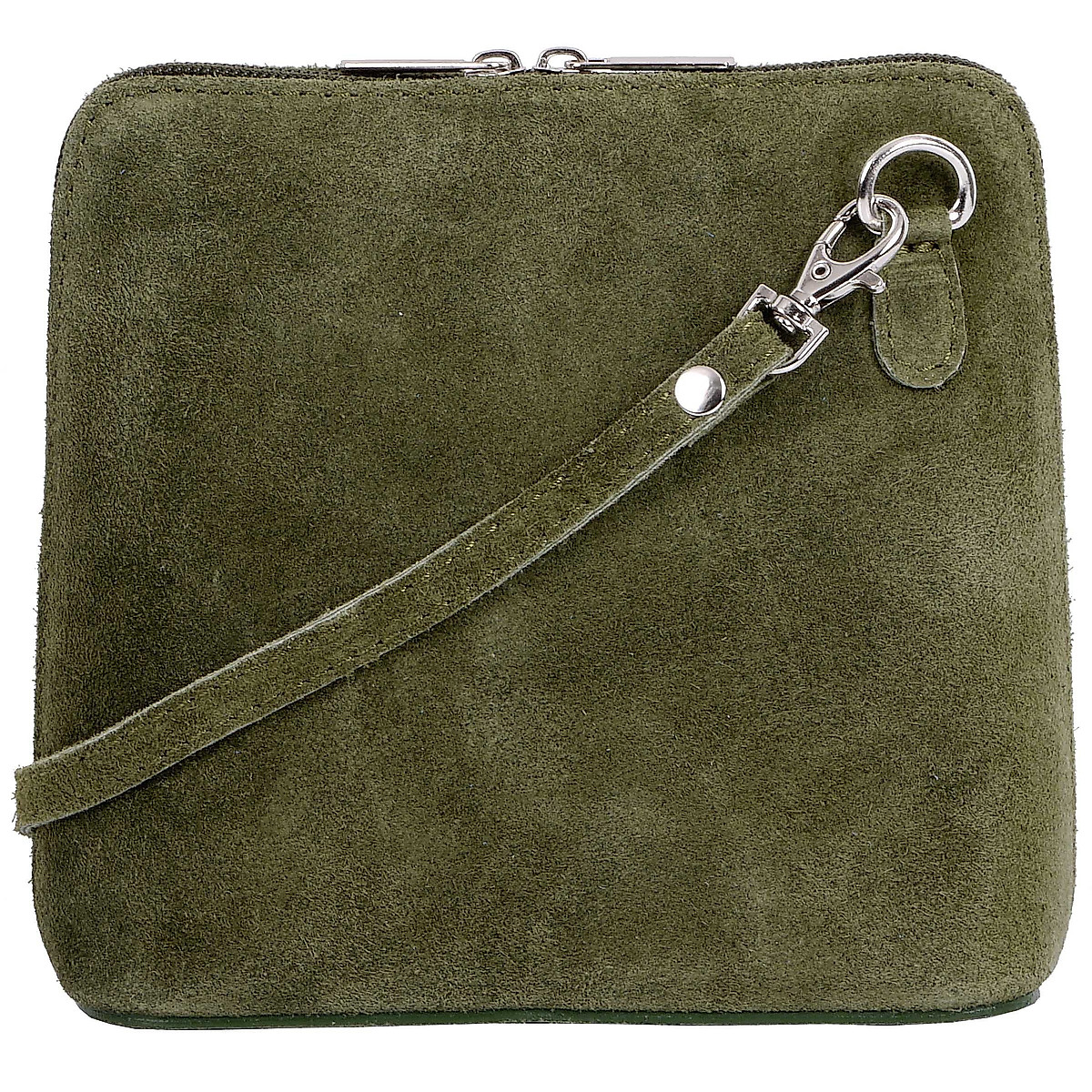 PRIMO SACCHI Ladies Italian Suede Leather Small Micro Olive Green Crossbody Shoulder Bag Handbag Purse