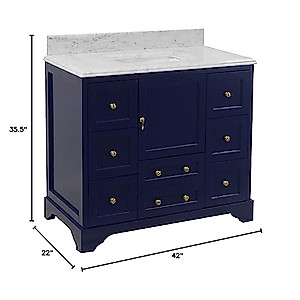 Madison 42-inch Bathroom Vanity (Carrara/Royal Blue): Includes Royal Blue Cabinet with Authentic Italian Carrara Marble Countertop and White Ceramic Sink
