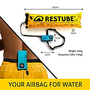 Restube Active Swimming Safety Buoy for Adults and Kids - Open Water Swim Buoy to Help Swimmers Stay Afloat - One-Pull Inflatable Mechanism Life Buoy with Whistle