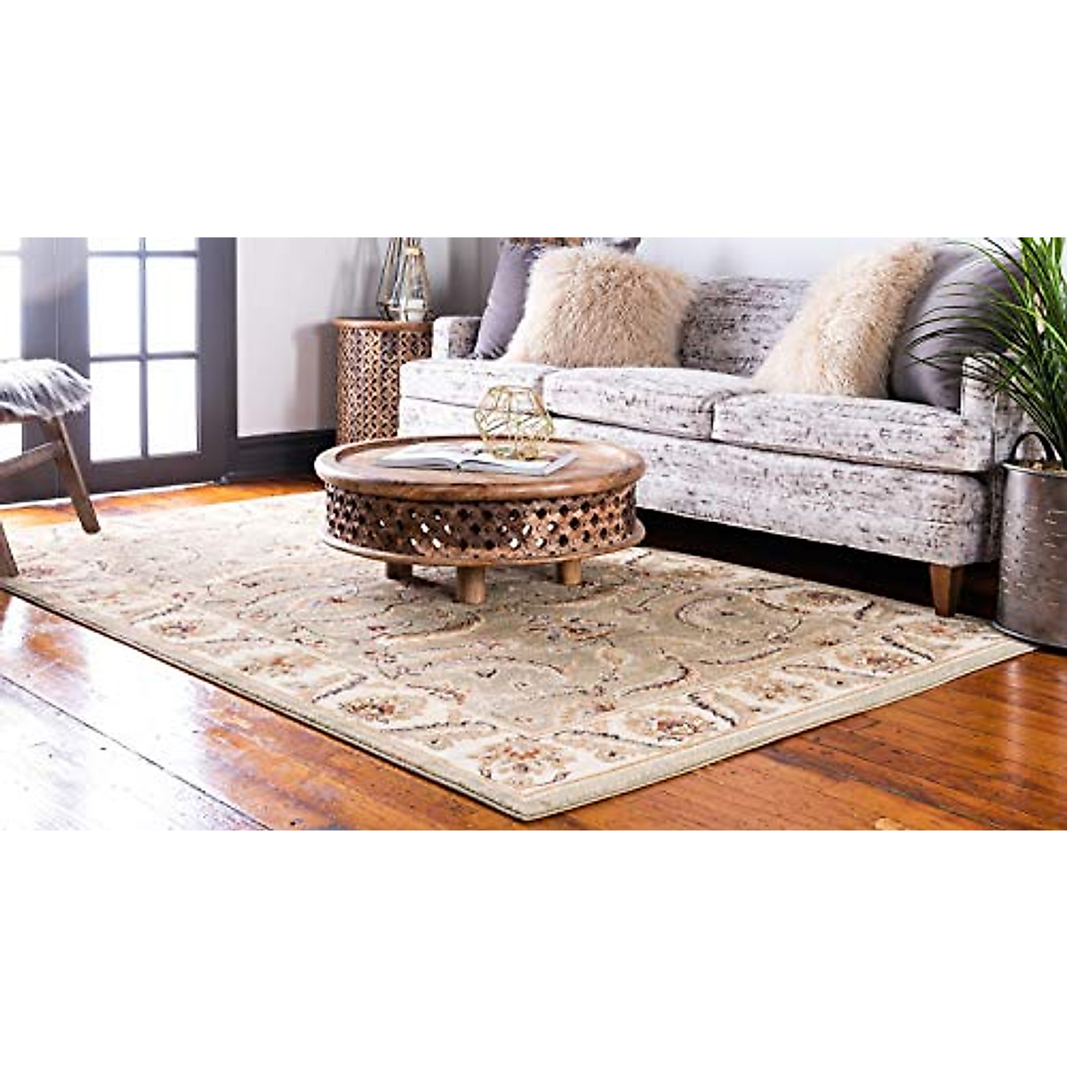 Unique Loom Voyage Collection Traditional Oriental Classic Intricate Floral Design Area Rug, 9 ft 12 ft, Light Green/Ivory