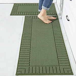 BEQHAUSE-Kitchen-Rugs-Non Slip-Kitchen-Mats-for-Floor Machine Washable Kitchen Rugs 2 Pieces Kitchen Carpet Runner with TPR Backing,Green,20x30inch/20x48inch