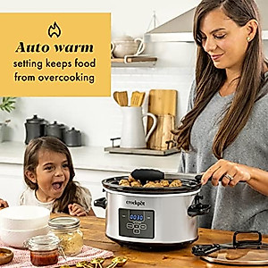 Crock-Pot 4 Quart Travel Proof Cook and Carry Programmable Slow Cooker with Locking Lid, Convenient Handles, and Digital Display, Stainless Steel