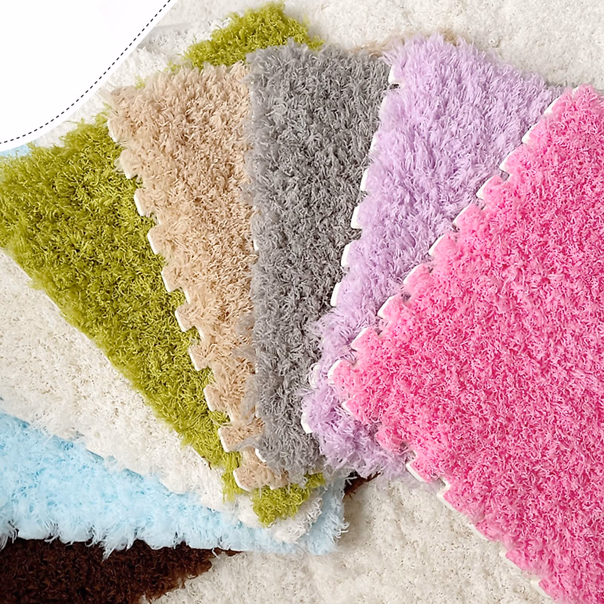 12 Tiles / 12 Sq.Ft / 12 Pcs Interlocking Carpet Tiles, Plush Foam Square Floor Mats, Puzzle Floor Mat for Living Room, Bedroom(Color:Blue+Grey)