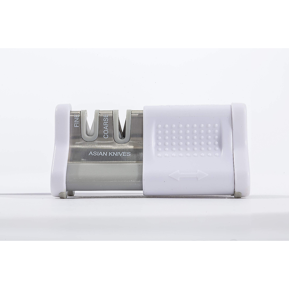 Smith’ 51124 Slide Sharp Edge Grip 4-Slot Sharpener - White - Compact - Non-Slip Base - Patented V Grip - Straight Edge & Serrated Blades - Asian Knife Sharpener