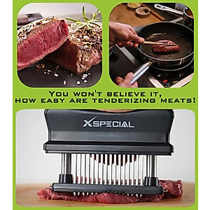 XSpecial Meat Tenderizer Tool 48-Blades Stainless Steel - Ease to Use & Clean - Kitchen Gadgets Tools with Sharp Needle Makes The Toughest Steak Tender - No More Pounder Meat Hammer Or Meat Mallet