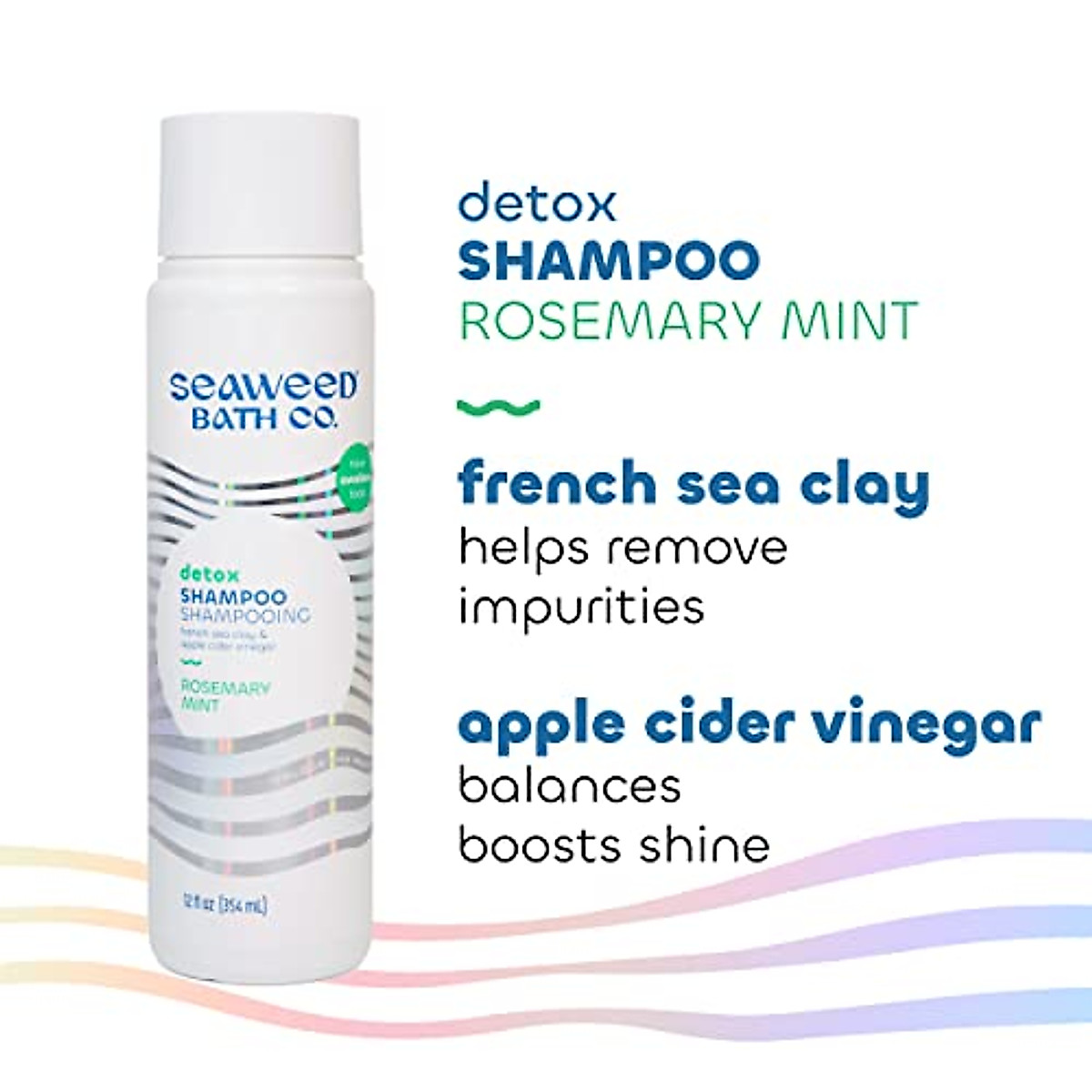 Seaweed Bath Co. Detox Shampoo, Rosemary Mint Scent, 12 Ounce, Sustainably Harvested Seaweed, French Sea Clay, Apple Cider Vinegar, For All Hair Types