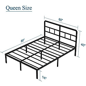 DiaOutro 14 Inch Queen Bed Frame with Headboard No Box Spring Needed and Non Slip Mattress Gaskets, Queen Size Platform with Steel Slat, Mattress Foundation, Easy Assembly, Noise Free, Black