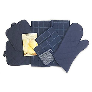 Home Collection 8 Piece Kitchen Towel Set with Dish Cloths, Pot Holders, and Oven Mitt Bundle (Blue)