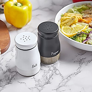 Salt and Pepper Shakers Set, Bivvclaz 5 Ounce Stainless Steel Salt and Pepper Dispenser with Glass Bottom, Cute Salt and Pepper Shakers for Modern Home Kitchen Decor, Easy Filling