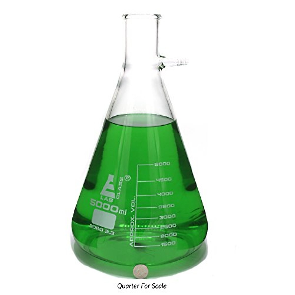 Filtering Flask, 5000ml - Borosilicate Glass - Heavy Walled - Conical Shape, with Integral Side Arm - White Graduations - Eisco Labs