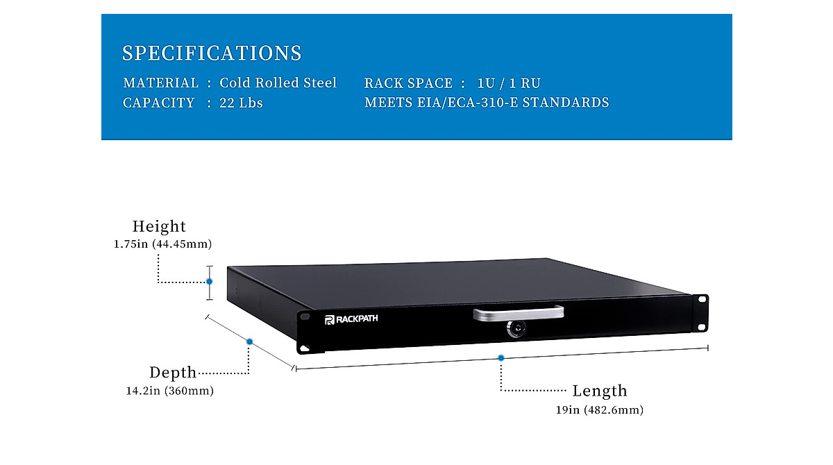 RackPath 1U Rack Mount Drawer for AV & DJ Equipment