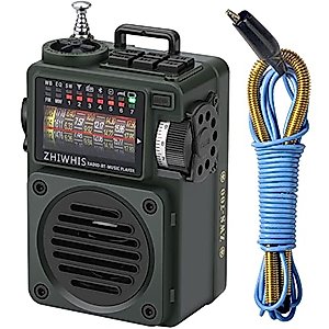 ZHIWHIS Shortwave Radio, Bluetooth Speakers with Sleep Timer, Weather AM FM SW Radios with NOAA Alerts, Retro Analog Tuner with Preset, Rechargeable MP3 Player with 6 EQ Support MicroSD Card ZWS-700