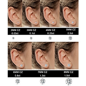 Tornito 7 Pairs 20G Stainless Steel Stud Earrings Round Cubic Zirconia Barbell Earring Set For Men Women 2MM-8MM Silver Tone