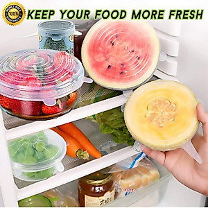 JIGUOOR Silicone Stretch Lids, 6 Pack Reusable Silicone Lids, Durable Food Storage Silicone Covers for Bowl, 6 Sizes to Meet Most Containers to Keep Food Fresh, Microwave Safe - Easy Clean