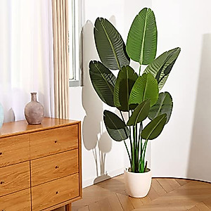 Fopamtri Artificial Bird of Paradise Plant Fake Tropical Palm Tree for Indoor Outdoor, Perfect Faux Plants for Home Garden Office Store Decoration, 5 Feet-1 Pack