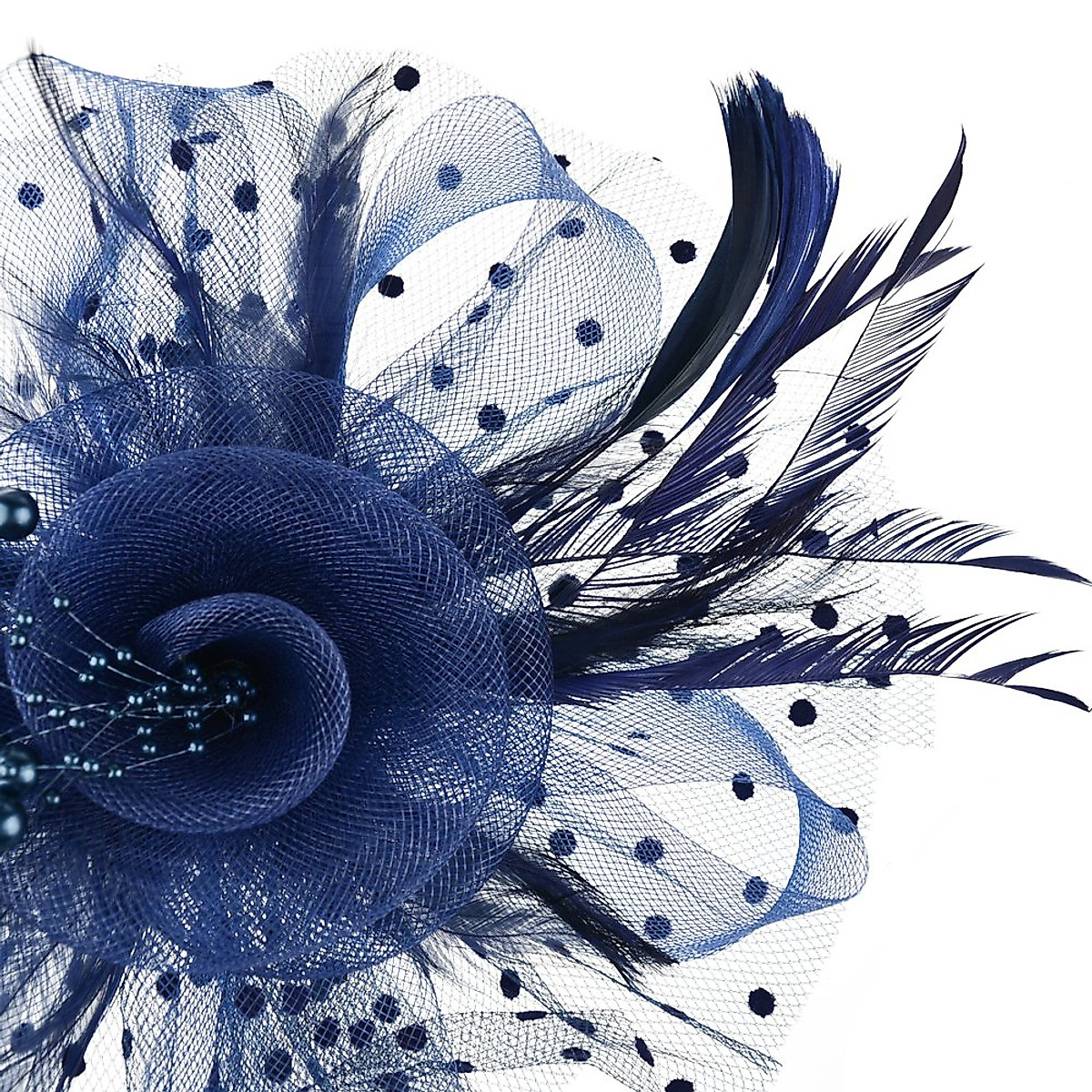 DRESHOW Fascinators Hat Flower Mesh Ribbons Feathers on a Headband and a Clip Tea Party Headwear for Girls and Women