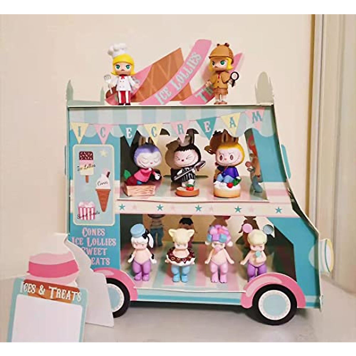 Pobbaami 3 Tier Cupcake Stand Ice Cream Truck Van Cake Stand Display Decor Cars Cupcake Stand Paper Holder for Theme Birthday Party Cart Table Centerpiece Decorations Kids Baby Shower Favors Supplies