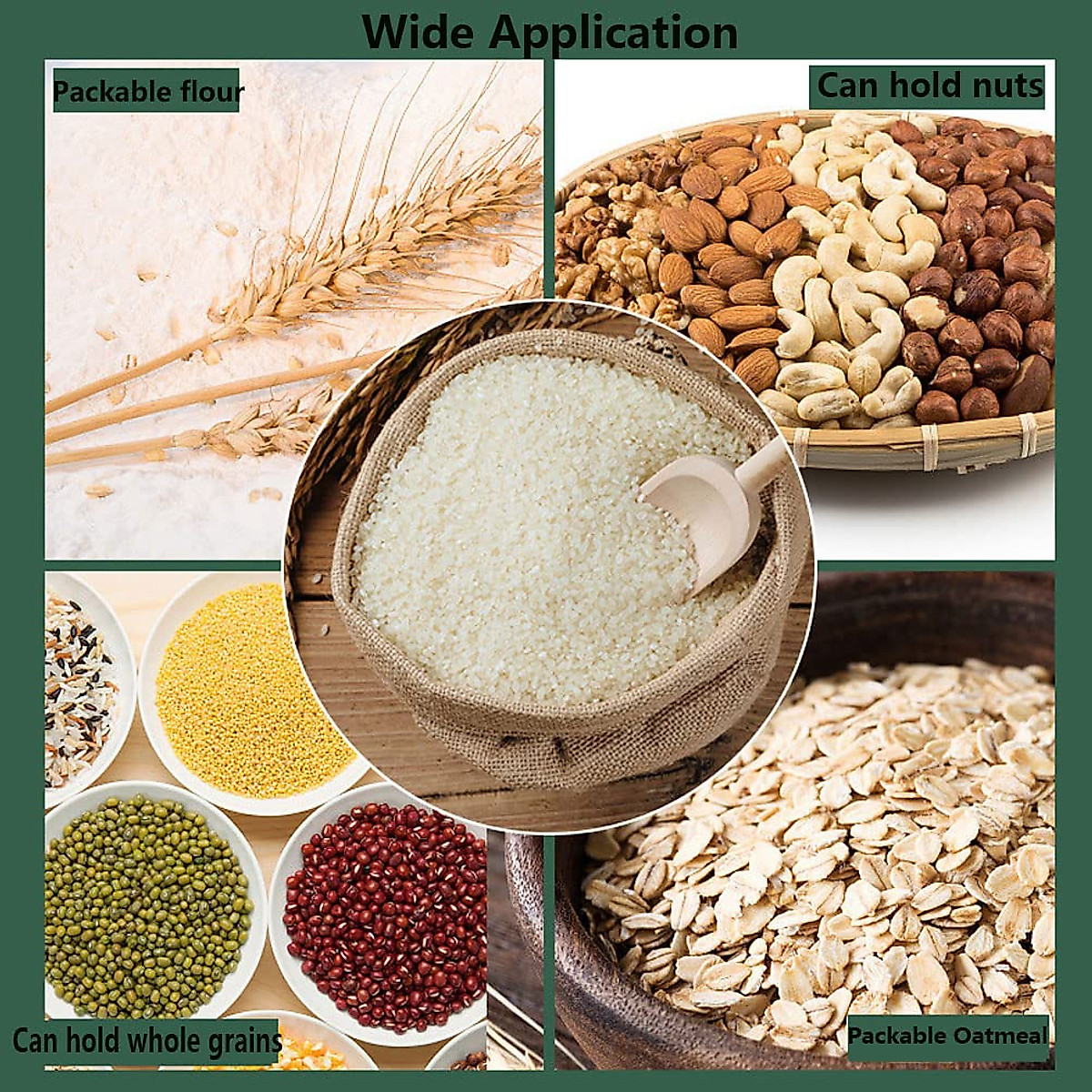 AODGHC Grain Moisture-Proof Sealed Bag,10Pcs Resealable Stand Up Pouches,Transparent Food Sealing Bags,Rice Packaging Bags for Home Kitchen (2.5L Bag with 3.3cm Mouth)